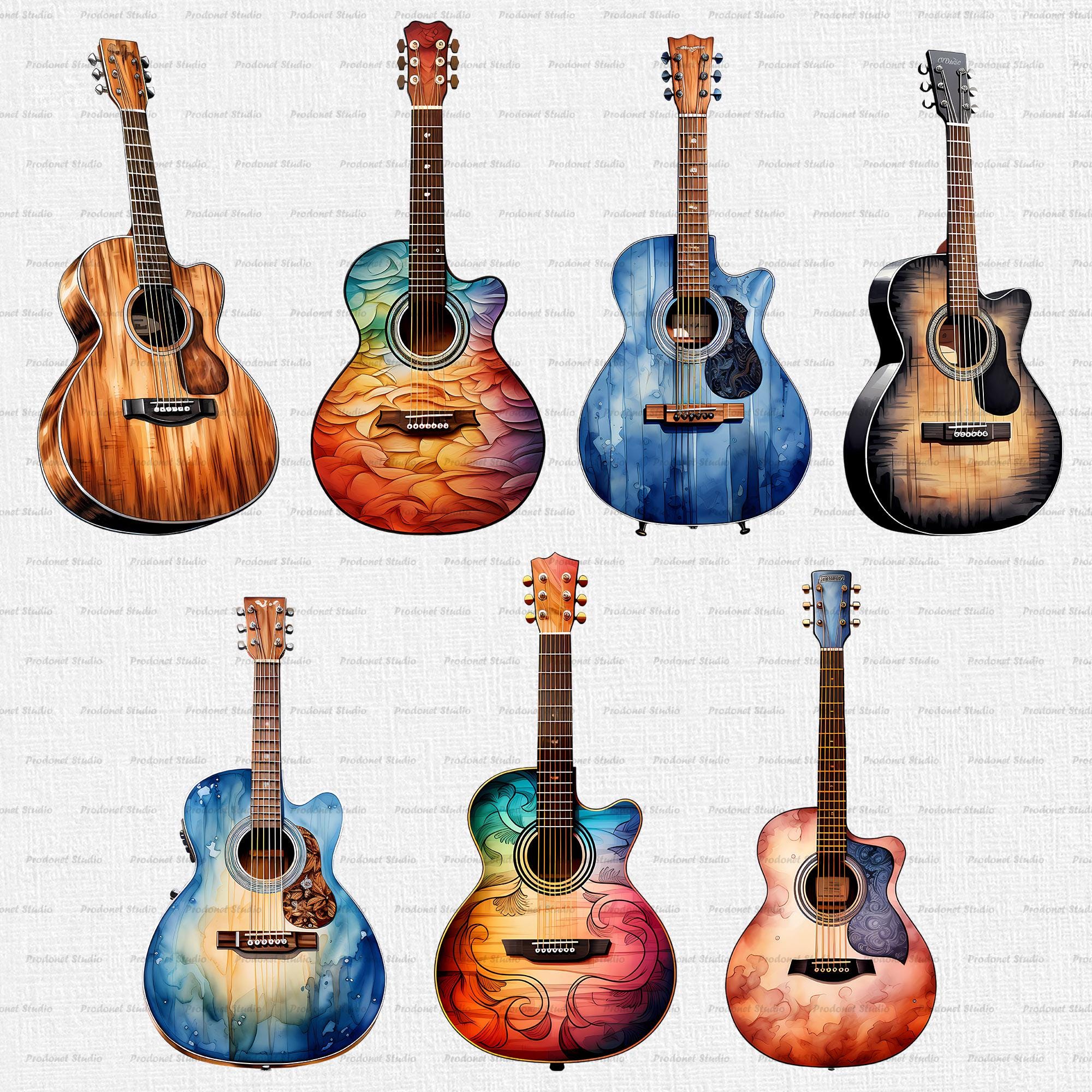 Watercolor Acoustic Guitar PNG Clipart Bundle, Watercolor Music Clipart ...