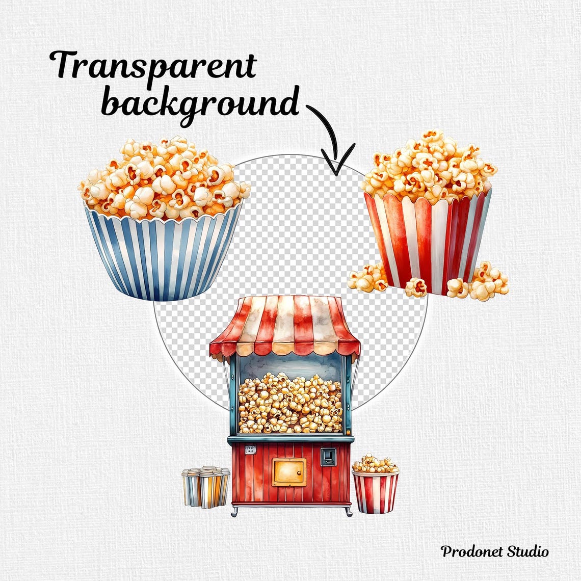 Watercolor Popcorn PNG Clipart Bundle, Food Clipart, Popcorn Night ...