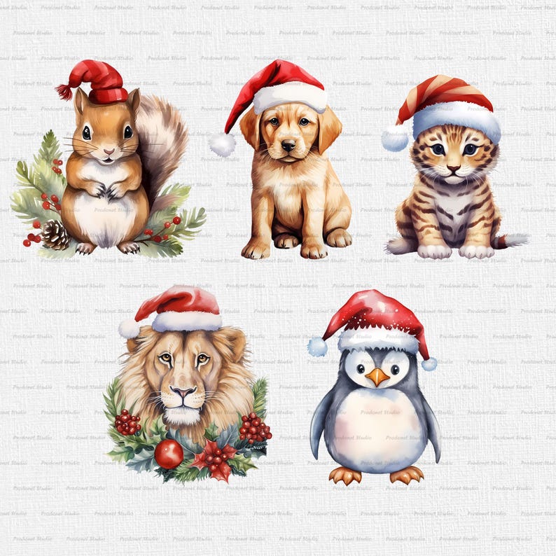 Watercolor Christmas Animals PNG Bundle, Christmas Animals Clipart ...