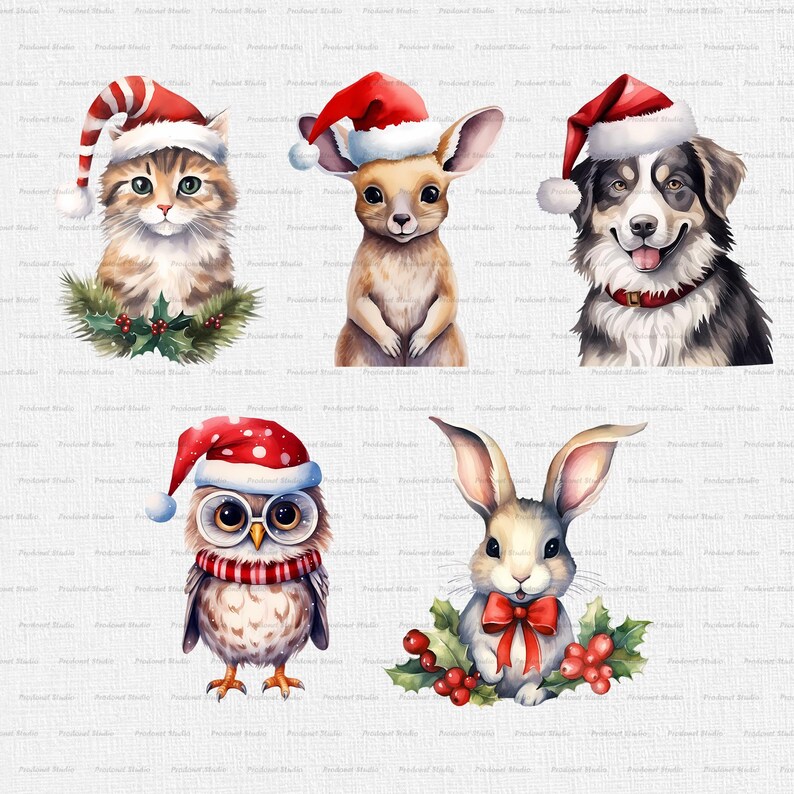 Watercolor Christmas Animals PNG Bundle, Christmas Animals Clipart ...