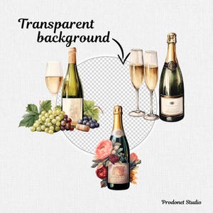 Watercolor Champagne PNG Clipart Bundle, New Year's Party Clipart ...