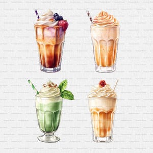 Watercolor Milkshake PNG Clipart Bundle, Dessert PNG Clipart, Sweets ...