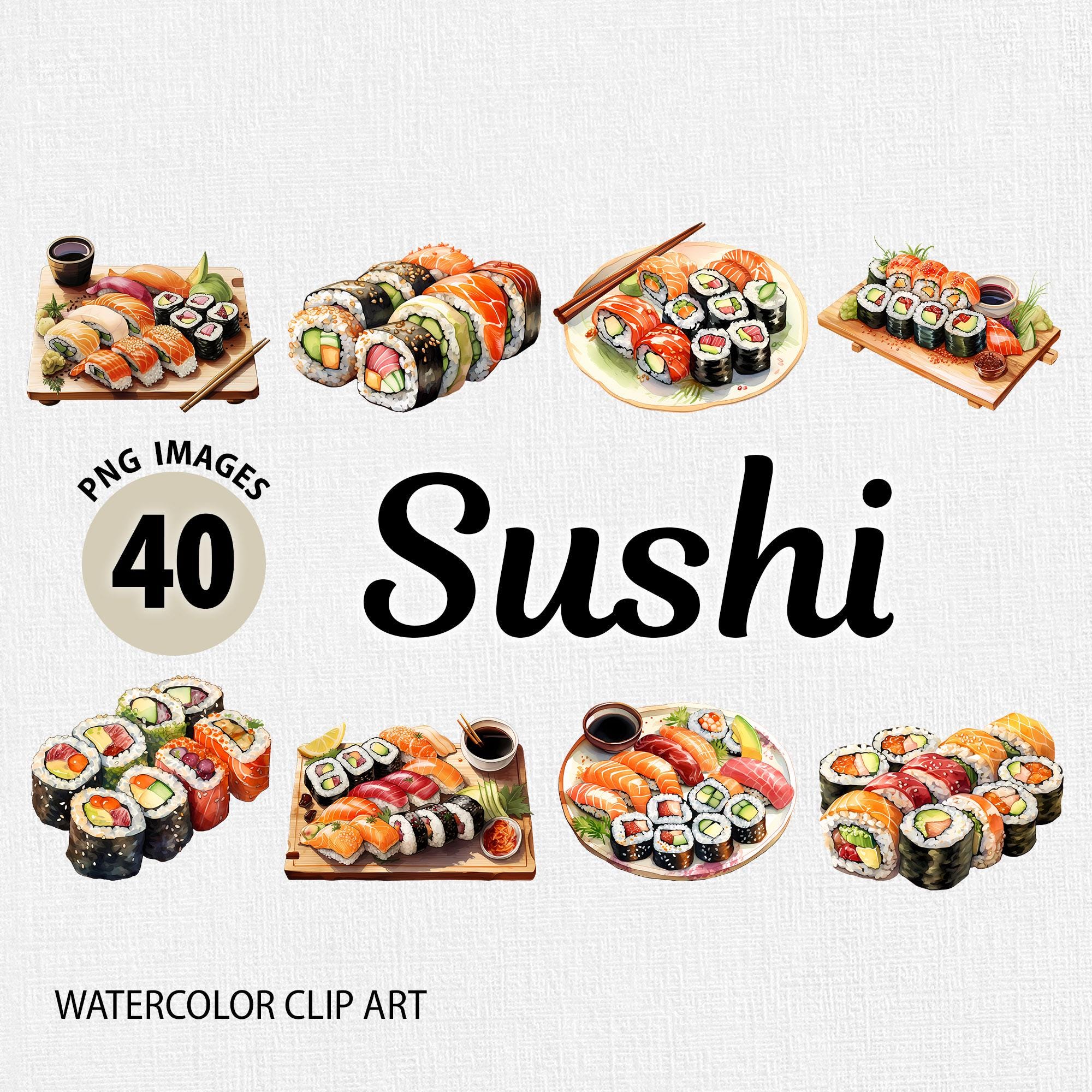 Watercolor Sushi PNG Clipart Bundle, Food Clipart, Japanese Food PNG ...