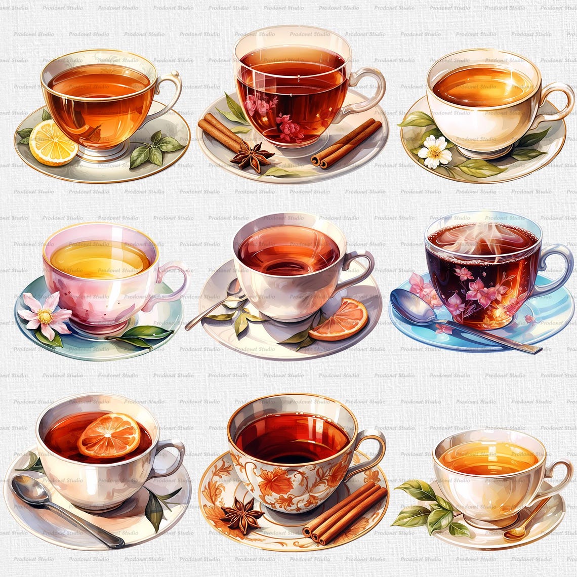 Watercolor Tea PNG Bundle, Watercolor Tea Clipart, Tea Cup Clipart ...