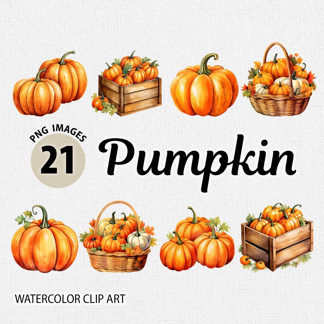 Watercolor Halloween Pumpkin Clipart PNG Bundle, Pumpkins PNG Clipart ...