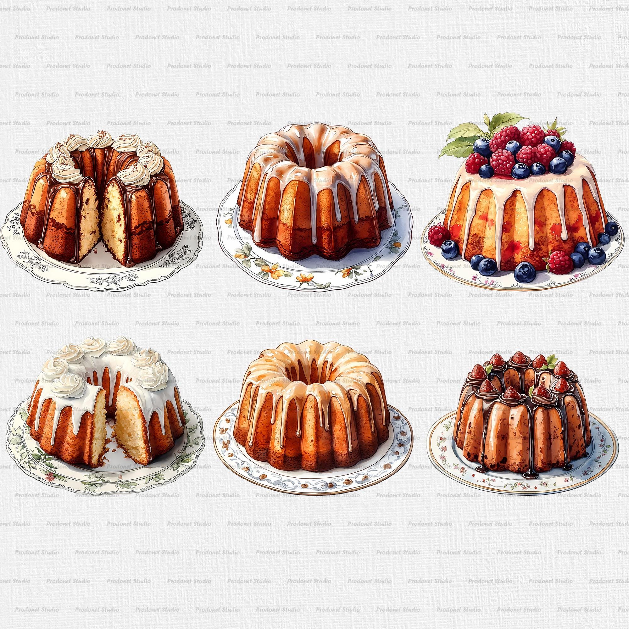 Watercolor Bundt Cake PNG Bundle, Bundt Cake Clipart, Pastry Png ...