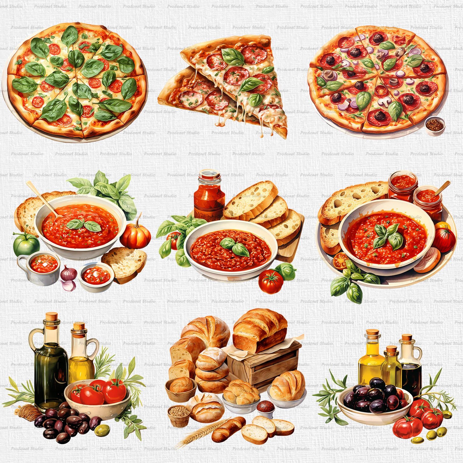 Watercolor Pizza PNG Clipart Bundle, Food Clipart, Italian Food PNG ...