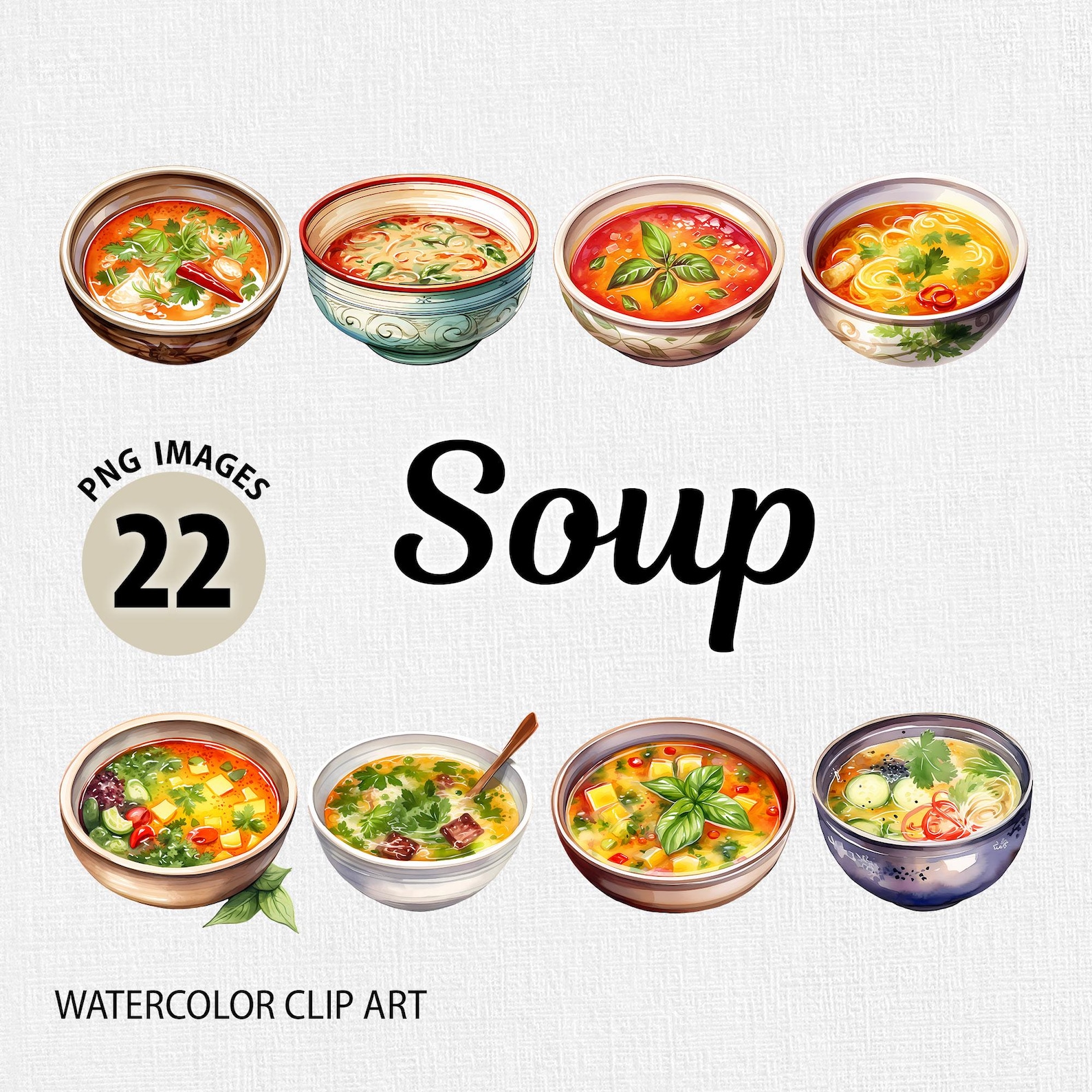 Watercolor Soup PNG Clipart Bundle, Food PNG, Soup Pot Clip Art, Dinner ...