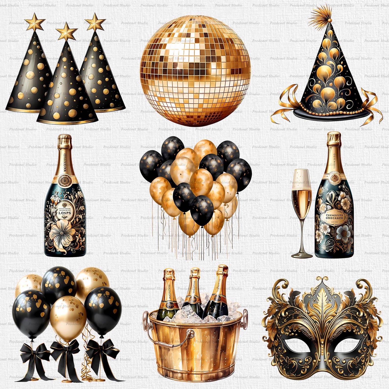 Watercolor New Year's Eve PNG Clipart Bundle, New Year Party, Sparkling ...