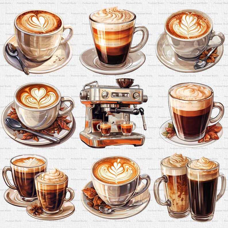 Watercolor Coffee PNG Bundle, Watercolor Coffee Clipart, Coffee Cup ...