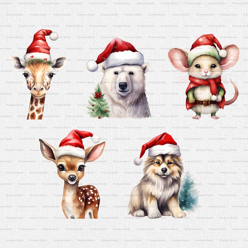 Watercolor Christmas Animals PNG Bundle, Christmas Animals Clipart ...