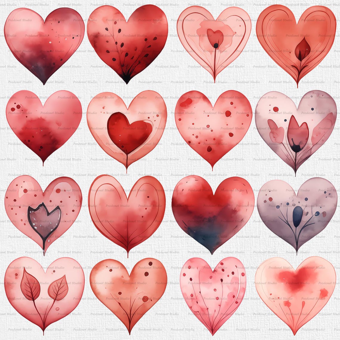 Watercolor Hearts PNG Clipart Bundle, Valentine’s Day Heart Clipart ...