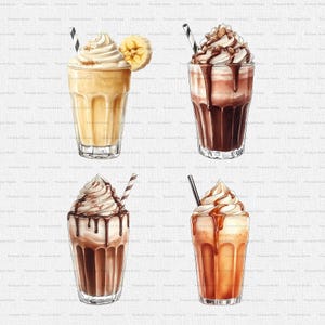 Watercolor Milkshake PNG Clipart Bundle, Dessert PNG Clipart, Sweets ...