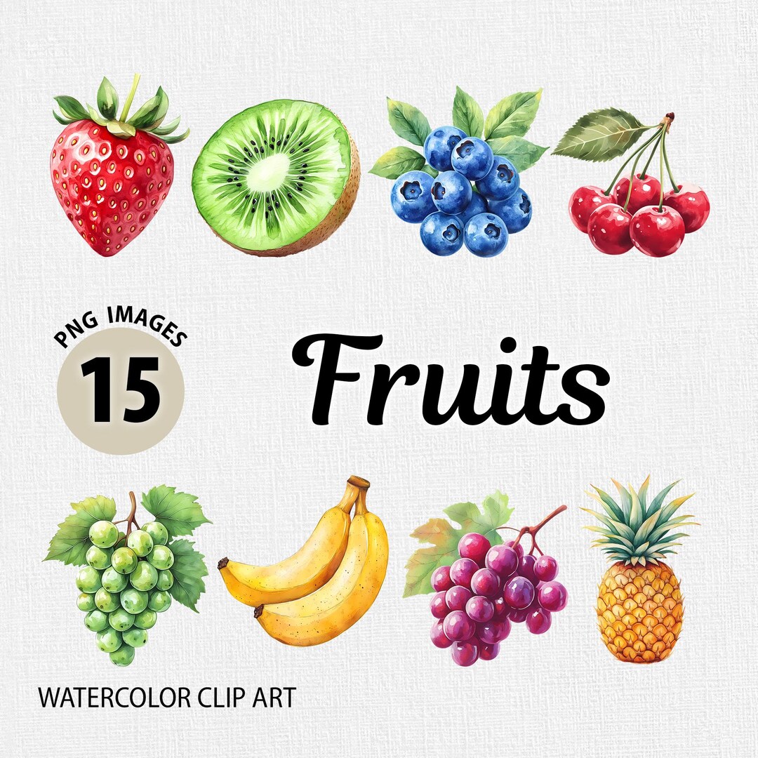 Watercolor Fruit PNG Clipart Bundle, Watercolor Fresh Fruit Clipart ...