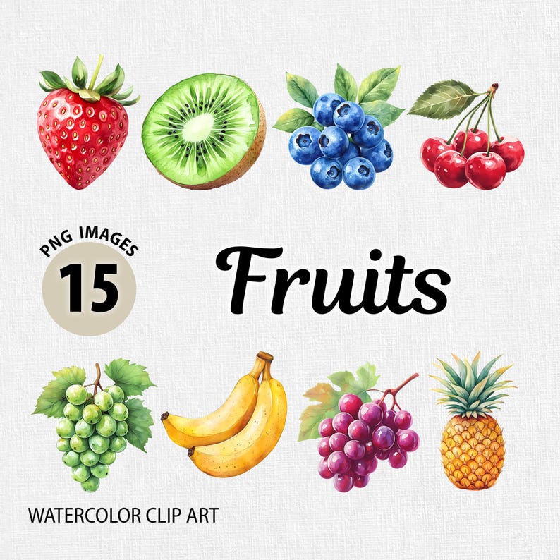 Watercolor Fruit PNG Clipart Bundle, Watercolor Fresh Fruit Clipart ...