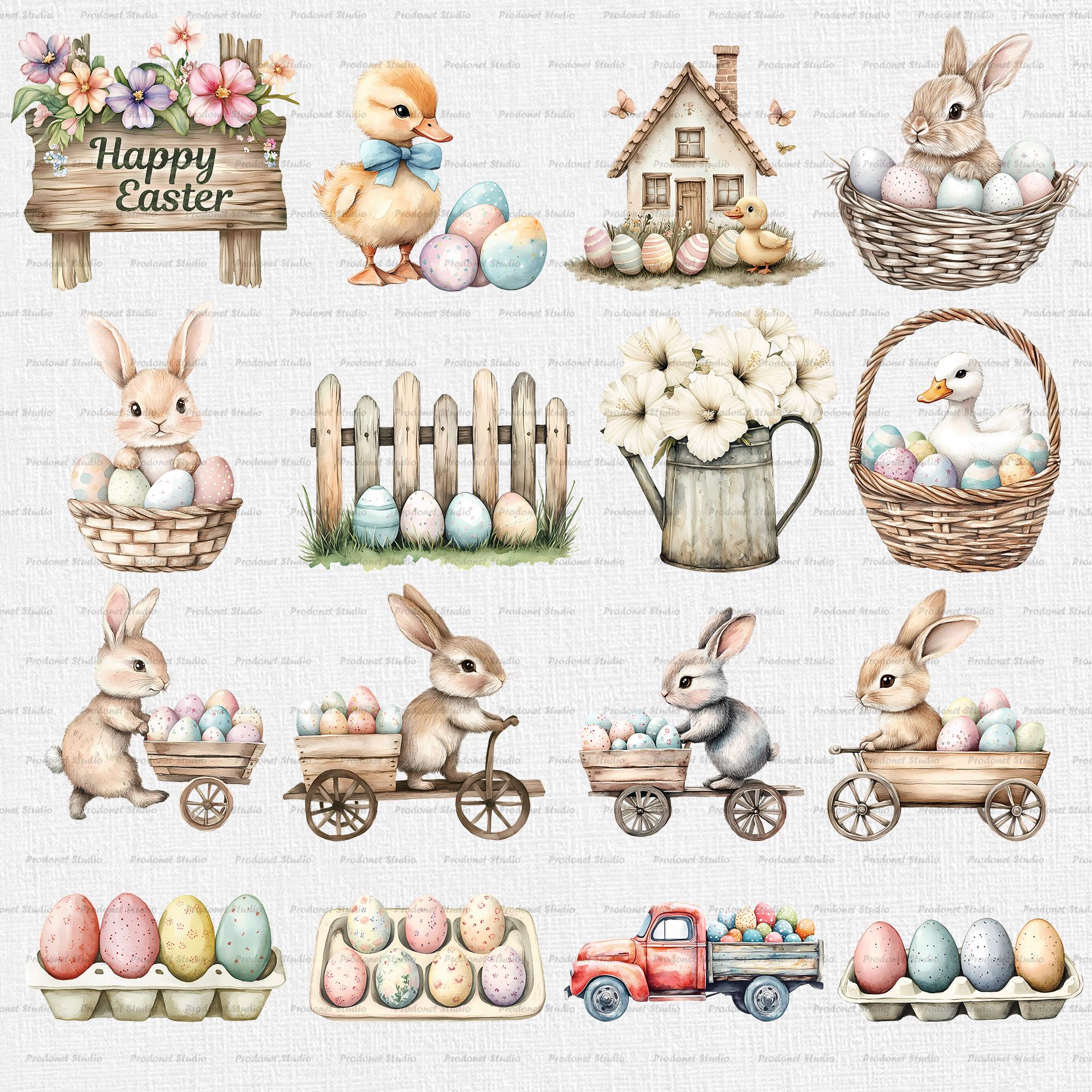 Watercolor Country Easter PNG Bundle, Country Easter Clipart, Farmhouse ...