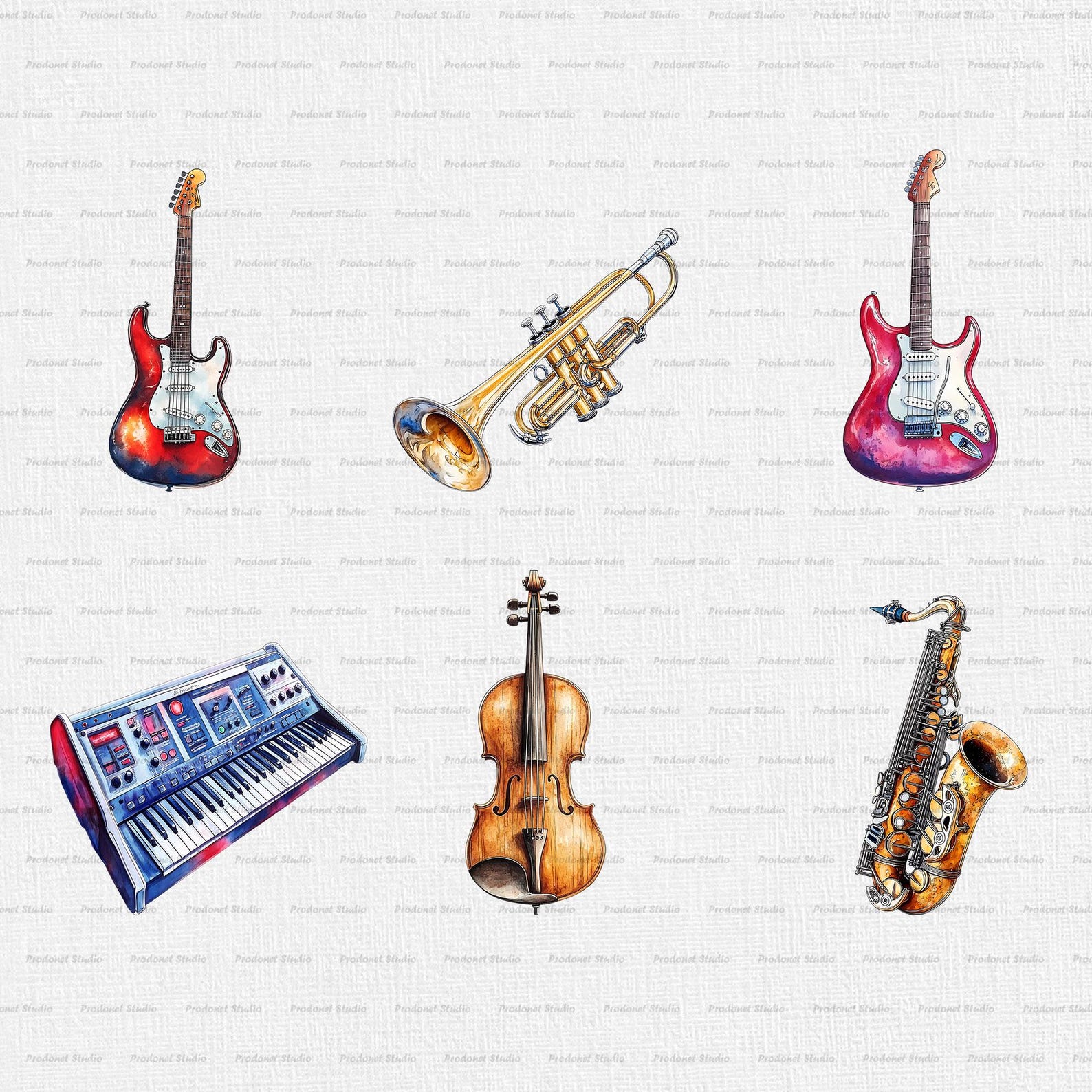 Watercolor Music Instruments PNG Clipart Bundle, Watercolor Music ...