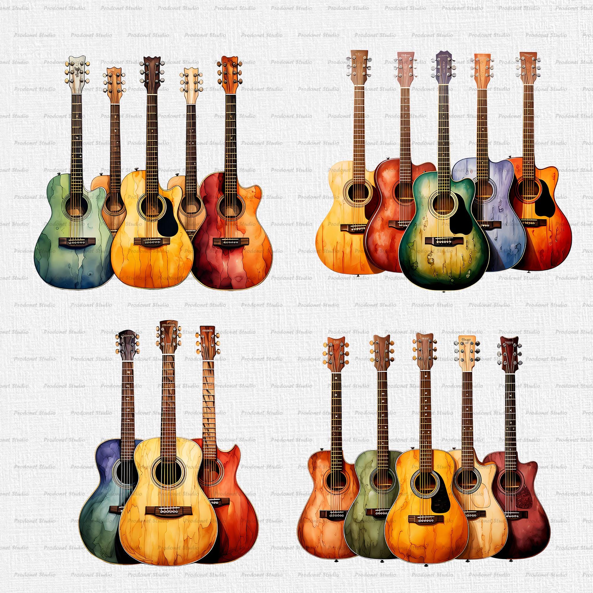 Watercolor Acoustic Guitar PNG Clipart Bundle, Watercolor Music Clipart ...