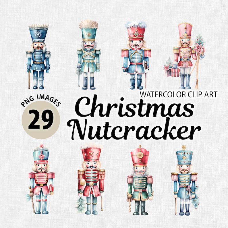 Watercolor Christmas Nutcracker PNG Bundle, Transparent Background, DIY ...