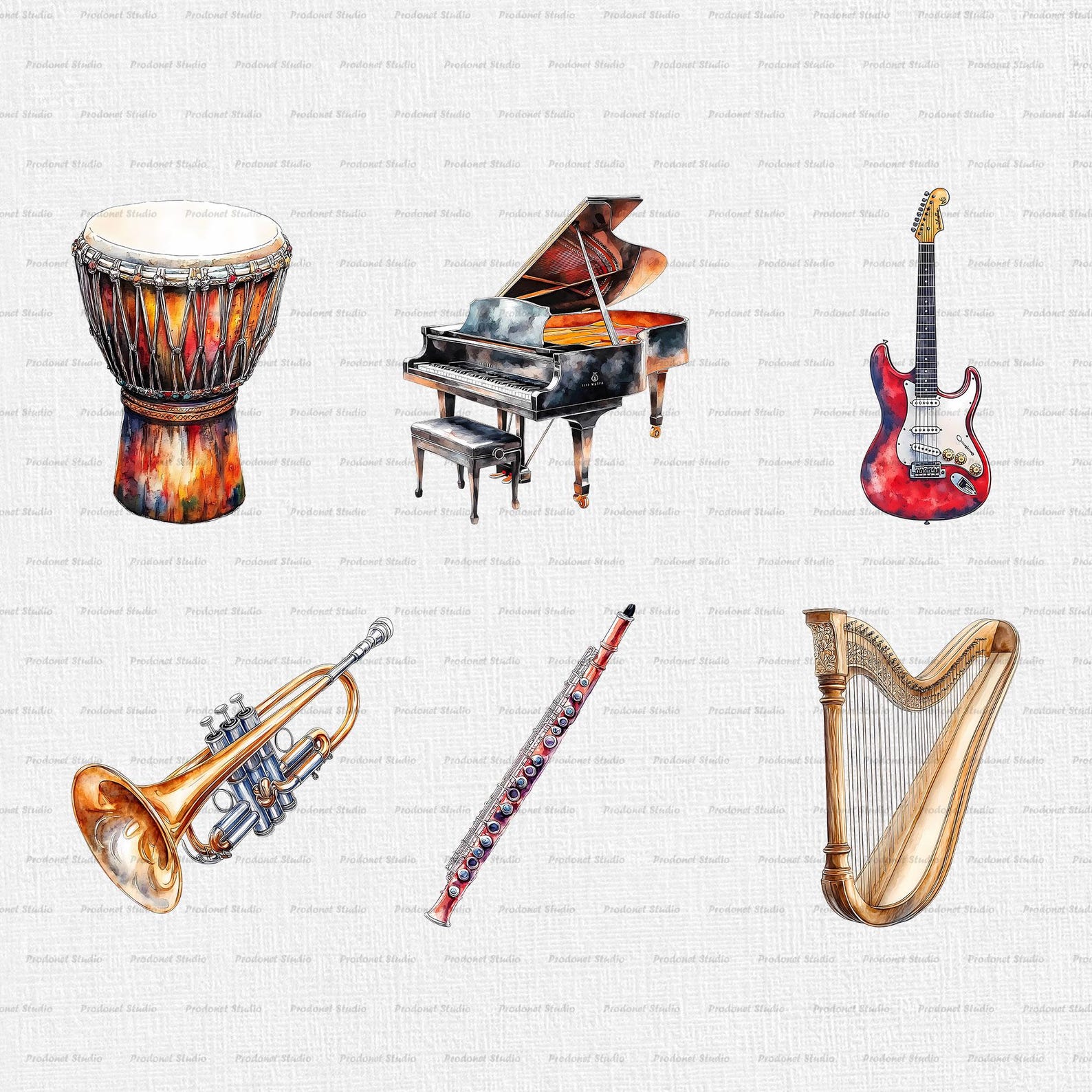 Watercolor Music Instruments PNG Clipart Bundle, Watercolor Music ...