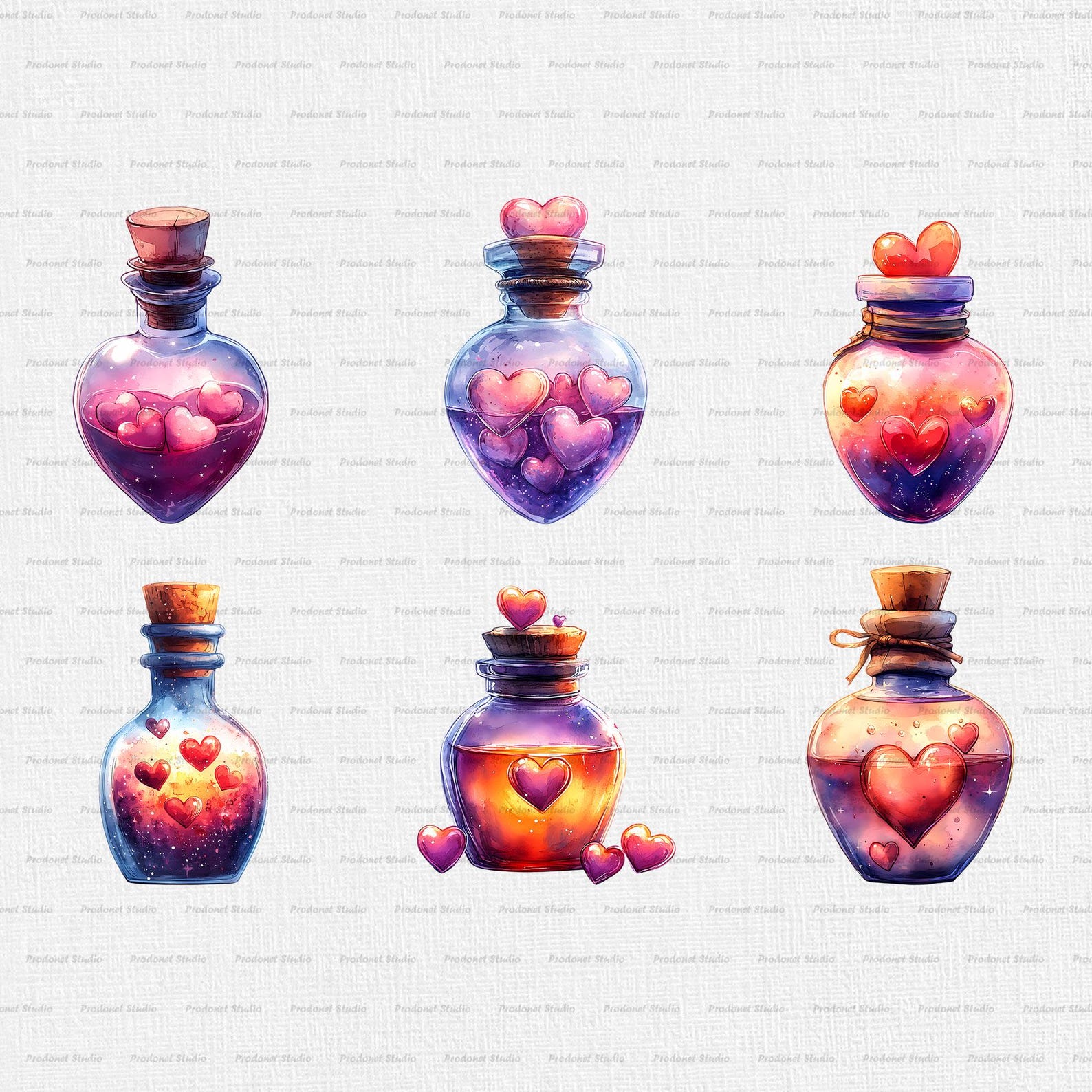 Watercolor Valentine’s Day Love Potion Bottle PNG Clipart Bundle, Love ...