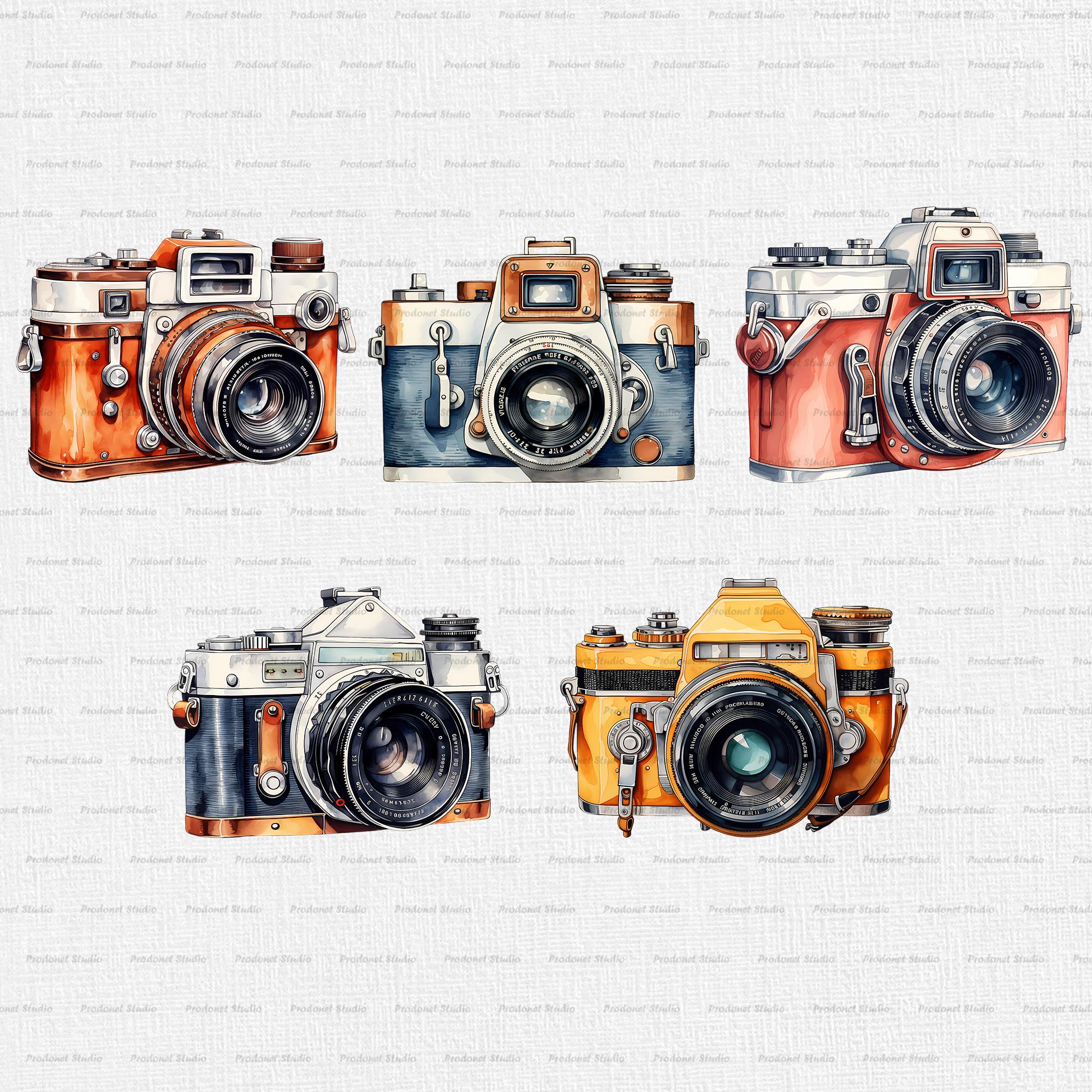 Watercolor Vintage Camera PNG Clipart Bundle, Watercolor Retro Camera ...
