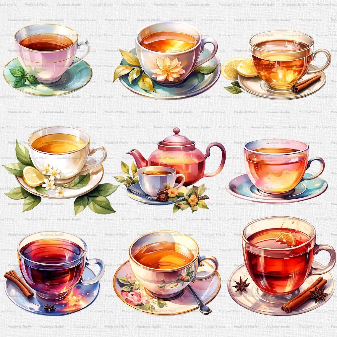Watercolor Tea PNG Bundle, Watercolor Tea Clipart, Tea Cup Clipart ...