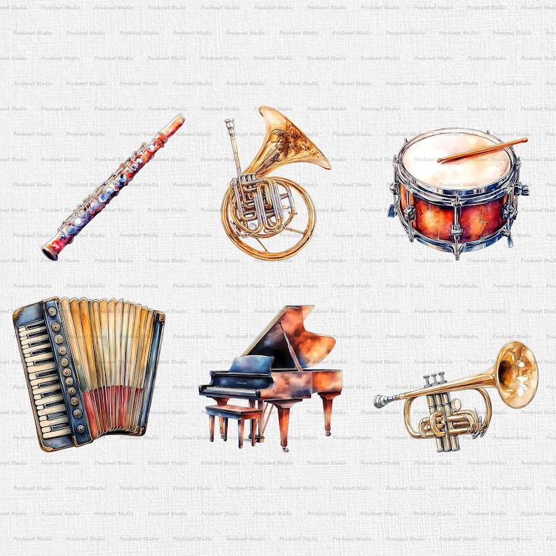 Watercolor Music Instruments PNG Clipart Bundle, Watercolor Music ...
