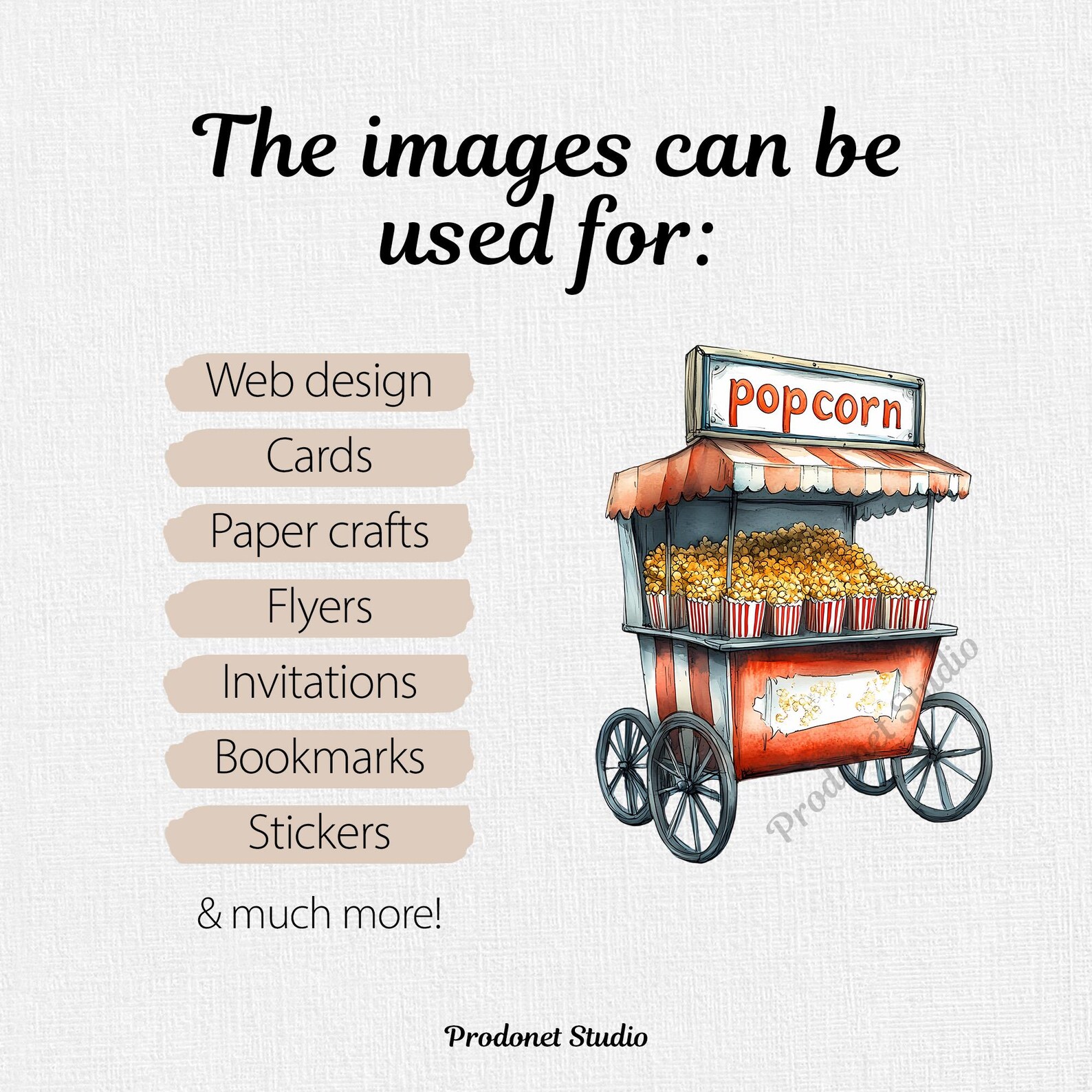 Watercolor Popcorn Stand PNG Clipart Bundle, Food Clipart, Popcorn PNG ...
