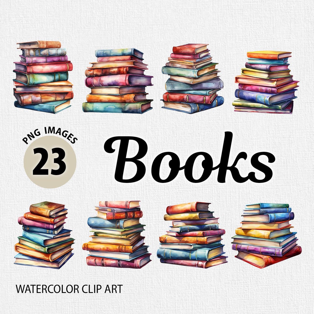 Watercolor Books PNG Clipart Bundle, Watercolor Colorful Pile of Books ...
