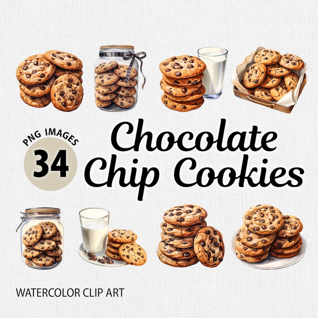 Watercolor Chocolate Chip Cookies PNG Bundle, Chocolate Chip Cookies ...