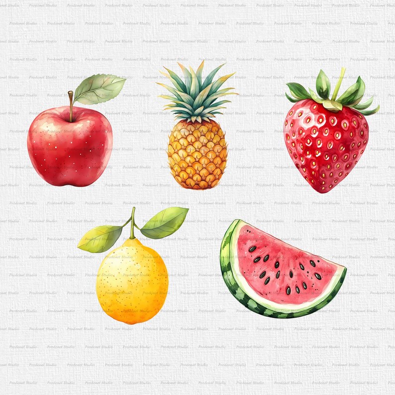 Watercolor Fruit PNG Clipart Bundle, Watercolor Fresh Fruit Clipart ...