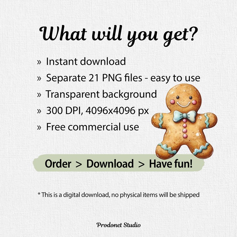 Christmas Gingerbread Man Cookie PNG, Instant Download, Commercial ...