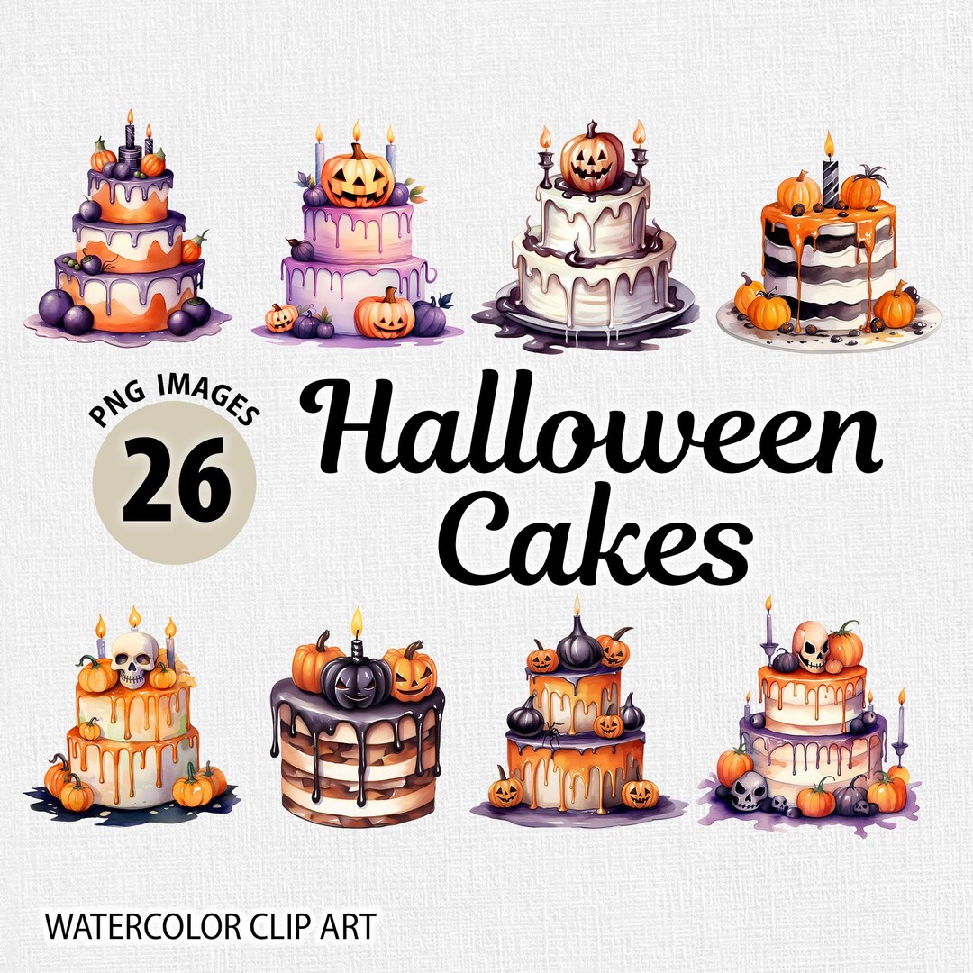 Watercolor Halloween Cake Clipart PNG, Transparent Background, Spooky ...