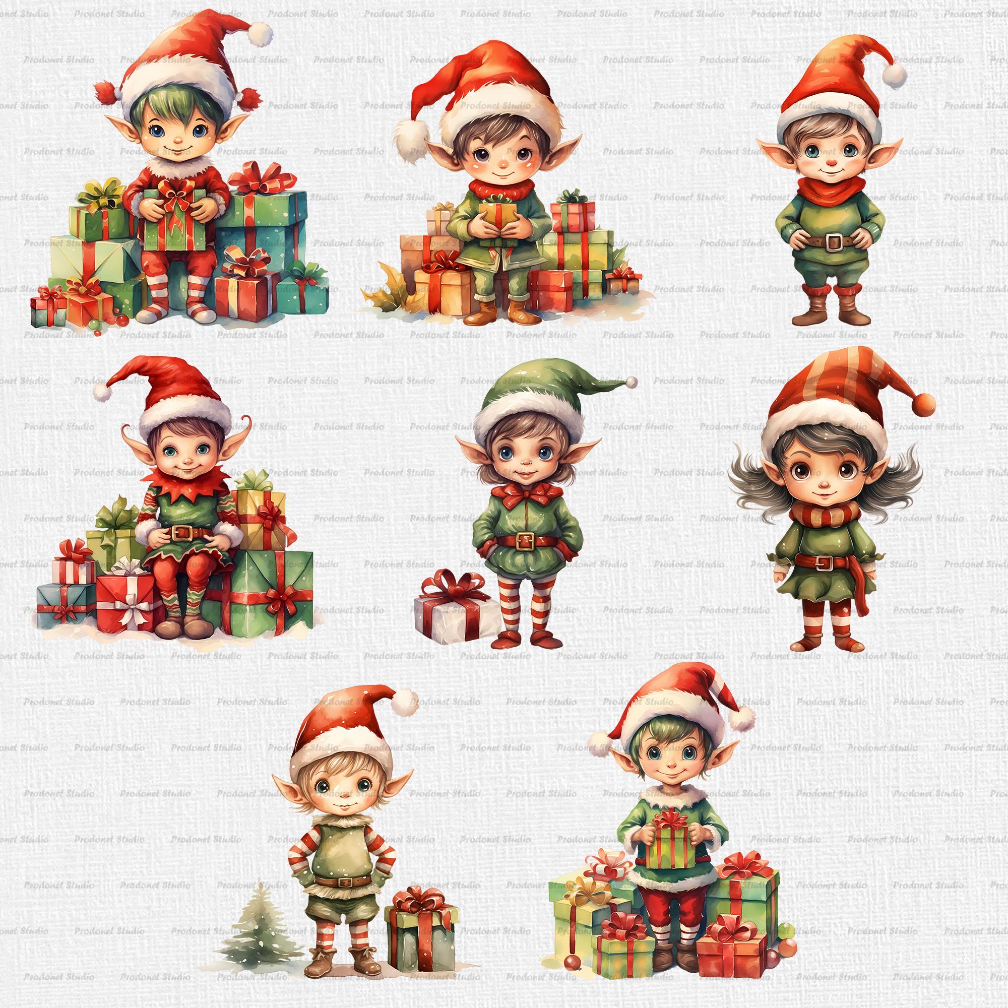 Watercolor Christmas Elf PNG Bundle, Transparent Background, DIY ...