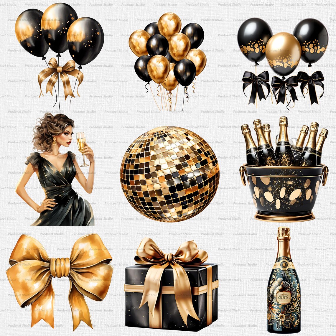 Watercolor New Year's Eve PNG Clipart Bundle, New Year Party, Sparkling ...