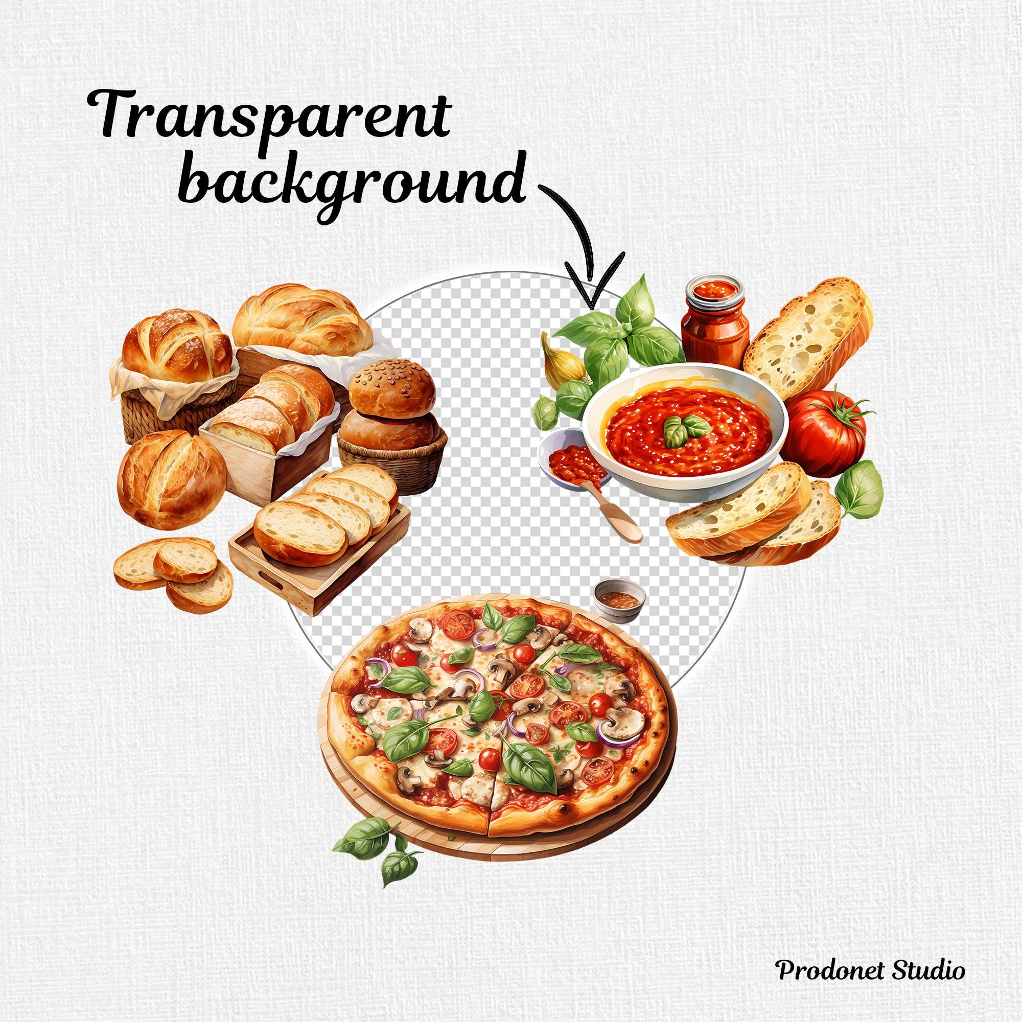 Watercolor Pizza PNG Clipart Bundle, Food Clipart, Italian Food PNG ...
