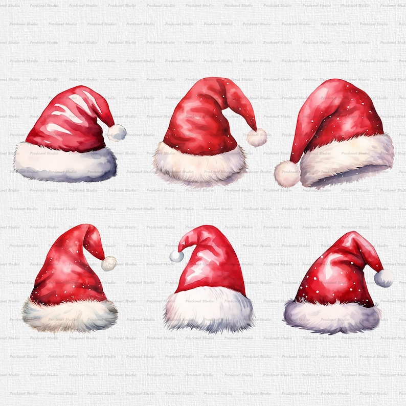 Watercolor Christmas Santa Claus Hat PNG Bundle, Christmas Santa Hat ...