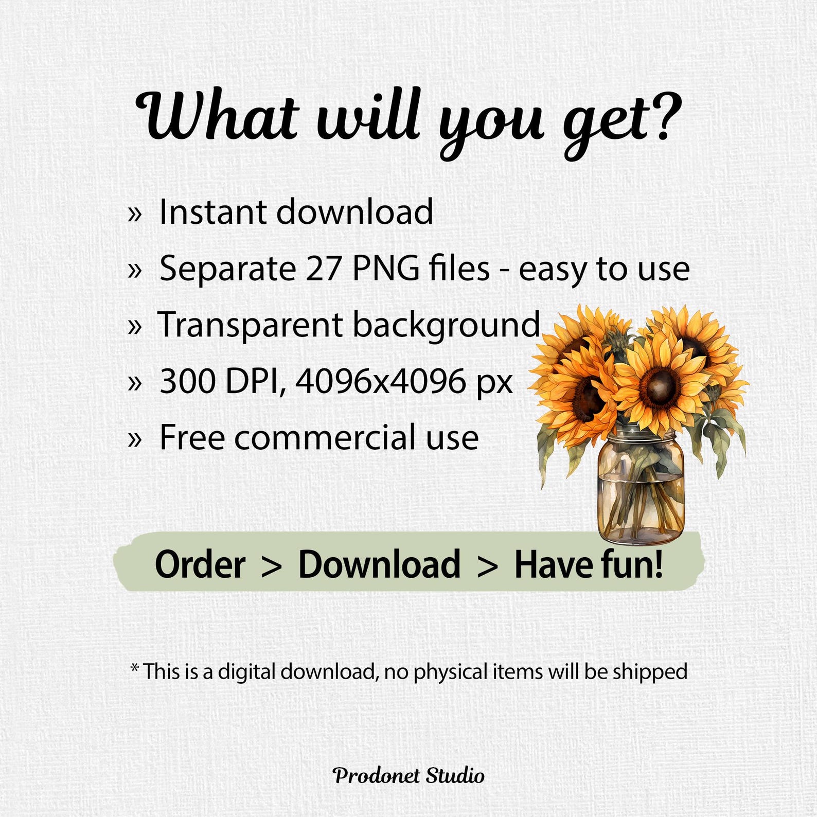 Watercolor Sunflower PNG Clipart Bundle, Sunflower Clipart, Floral ...