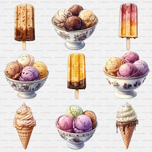 Watercolor Ice Cream PNG Clipart Bundle, Dessert PNG Clipart, Sweets ...