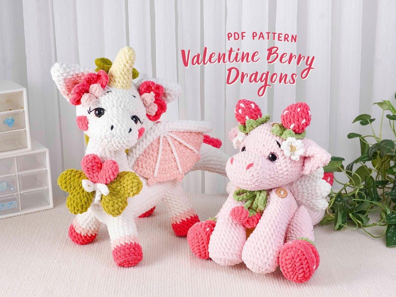Combo 2in1 Valentine Berry Dragons Crochet Patterns, Strawberry Dragon ...
