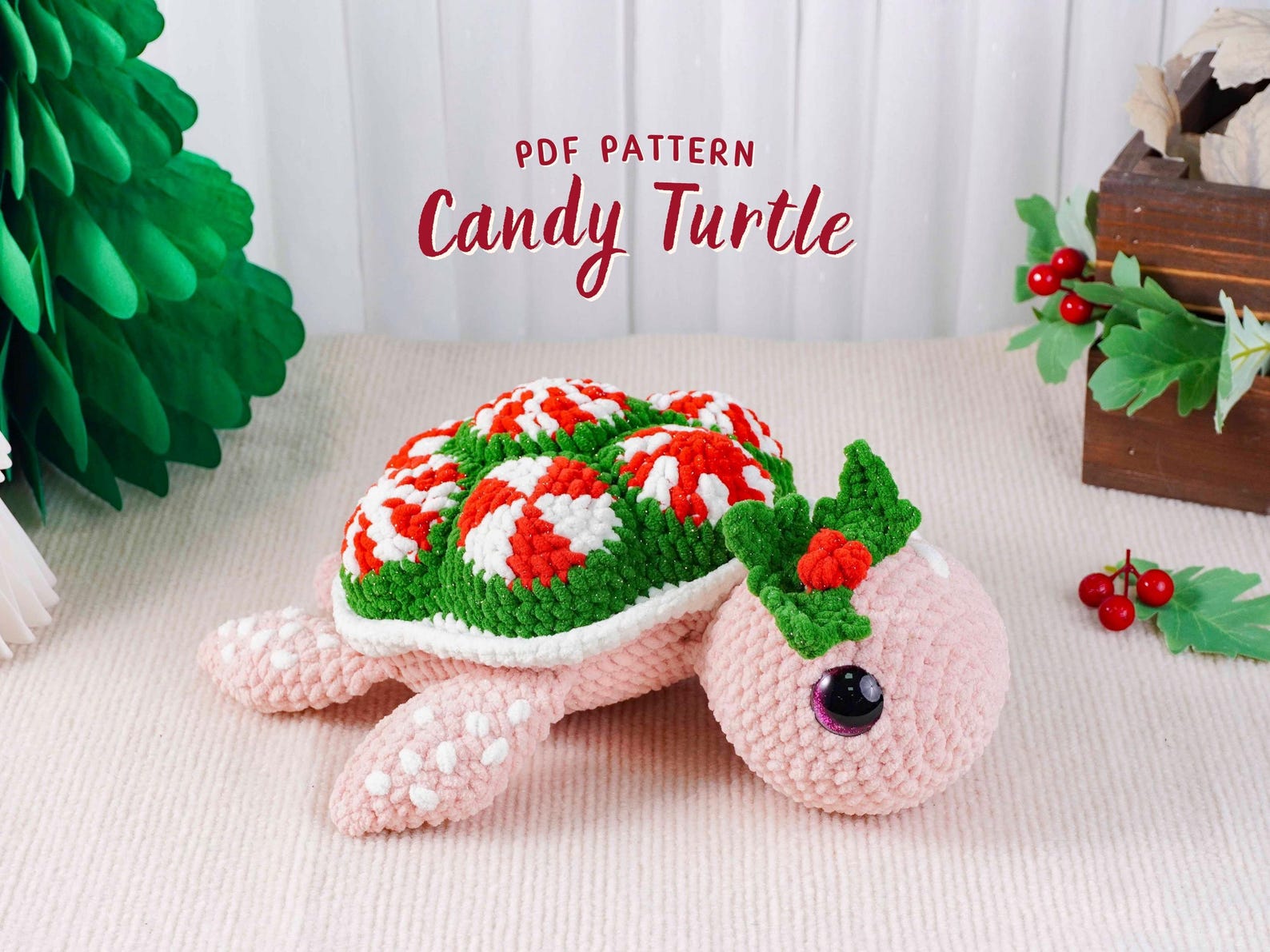 Candy Turtle Crochet Pattern, Christmas Turtle Amigurumi Pattern, Xmas ...