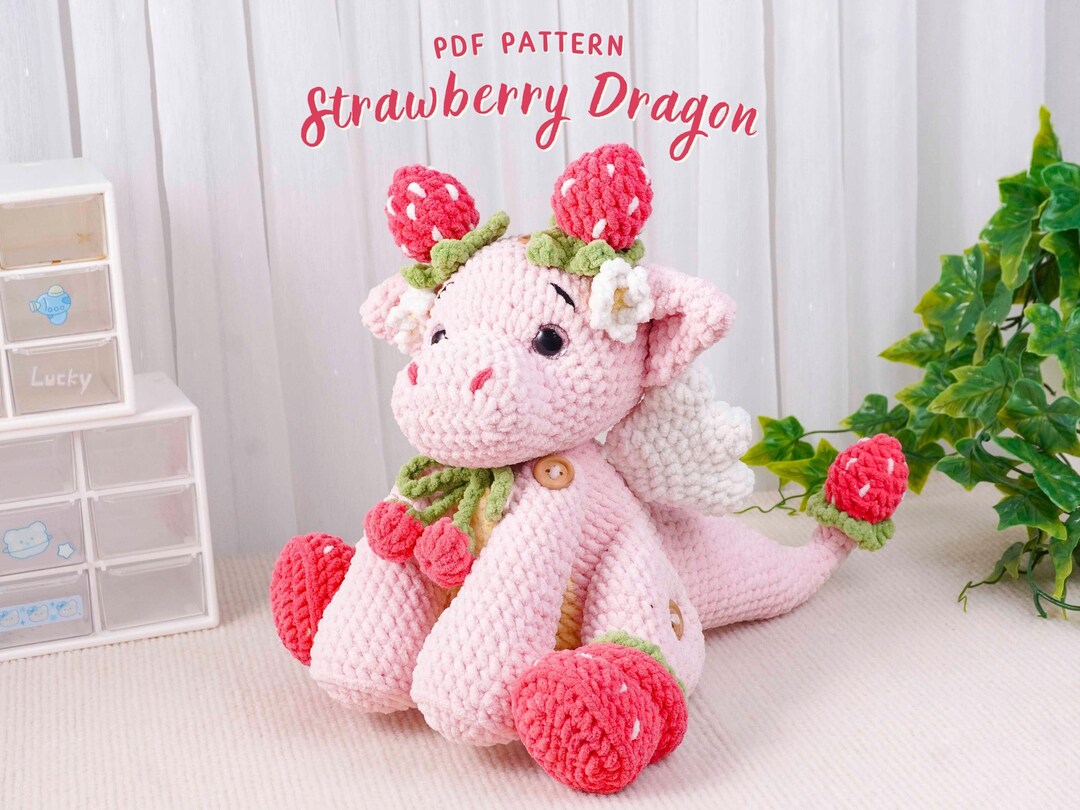 Strawberry Dragon Crochet Pattern, Amigurumi Dragon Design, Soft Plush ...