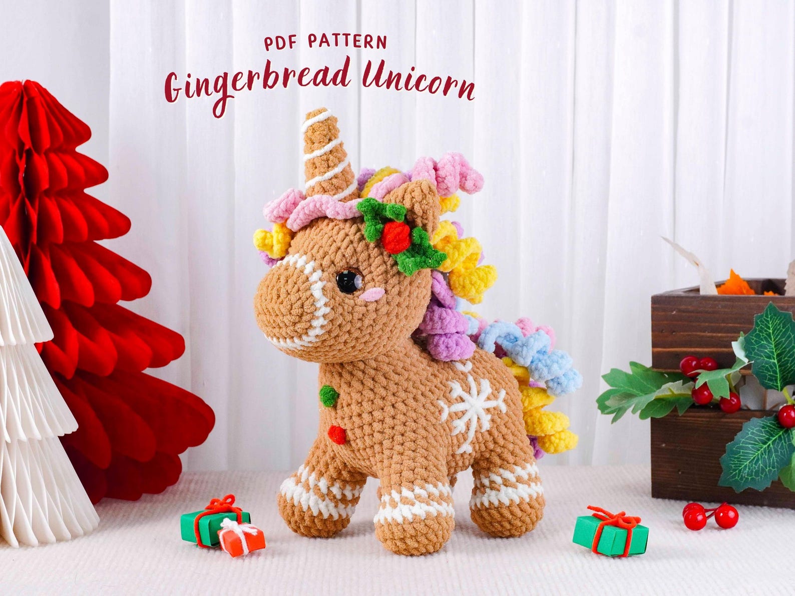 Gingerbread Unicorn Crochet Pattern, Christmas Amigurumi Unicorn ...