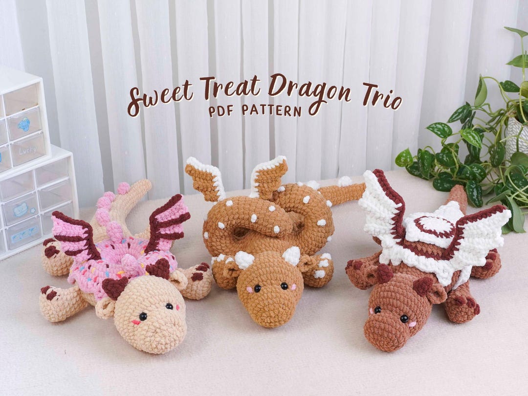 Sweet Treat Dragon Crochet Patterns Bundle, Donut Dragon Pattern, Cocoa ...