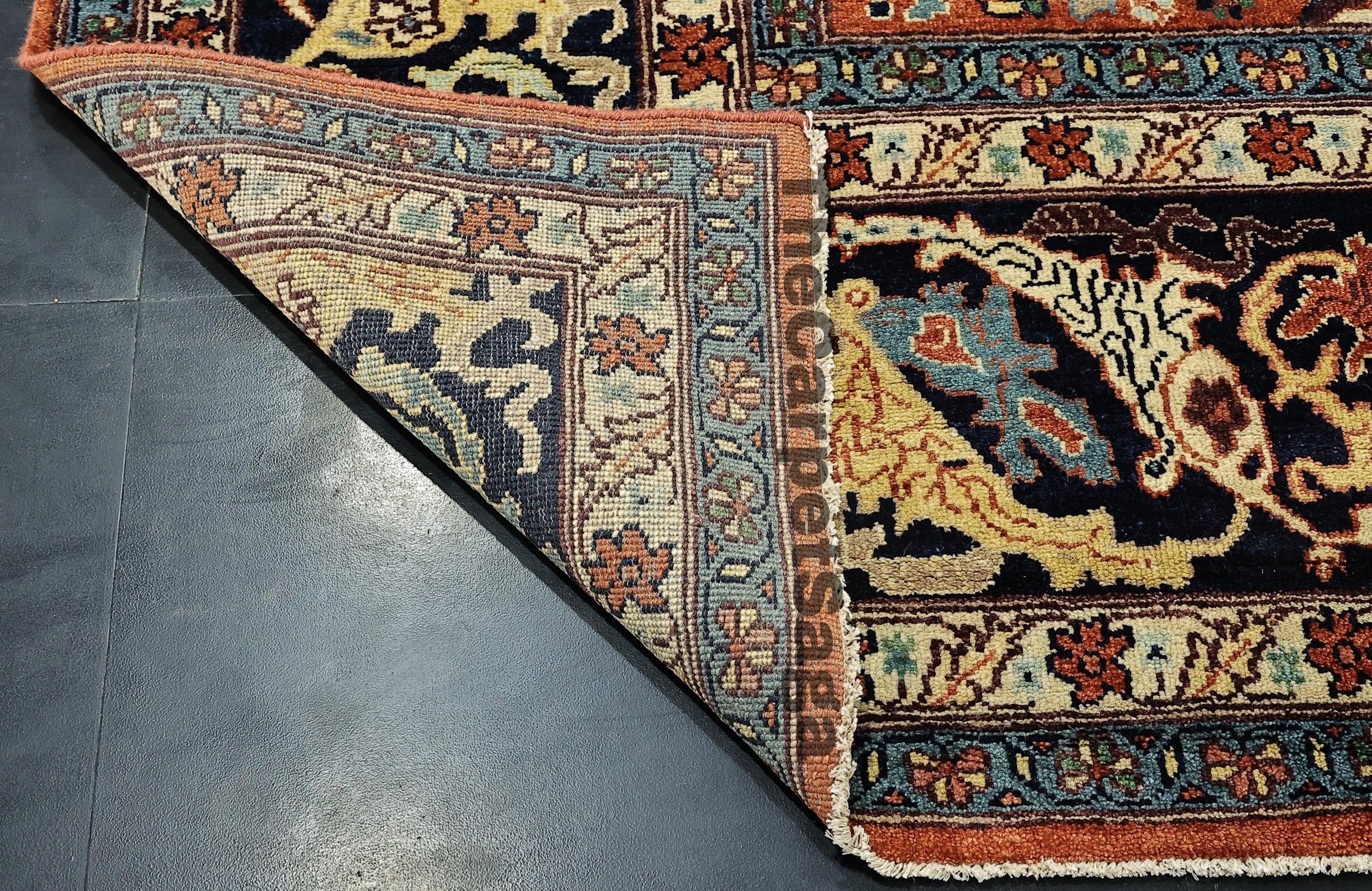Hand-knotted Persian Bidjar Rug | Rust Red & Navy Wool Carpet | Antique ...