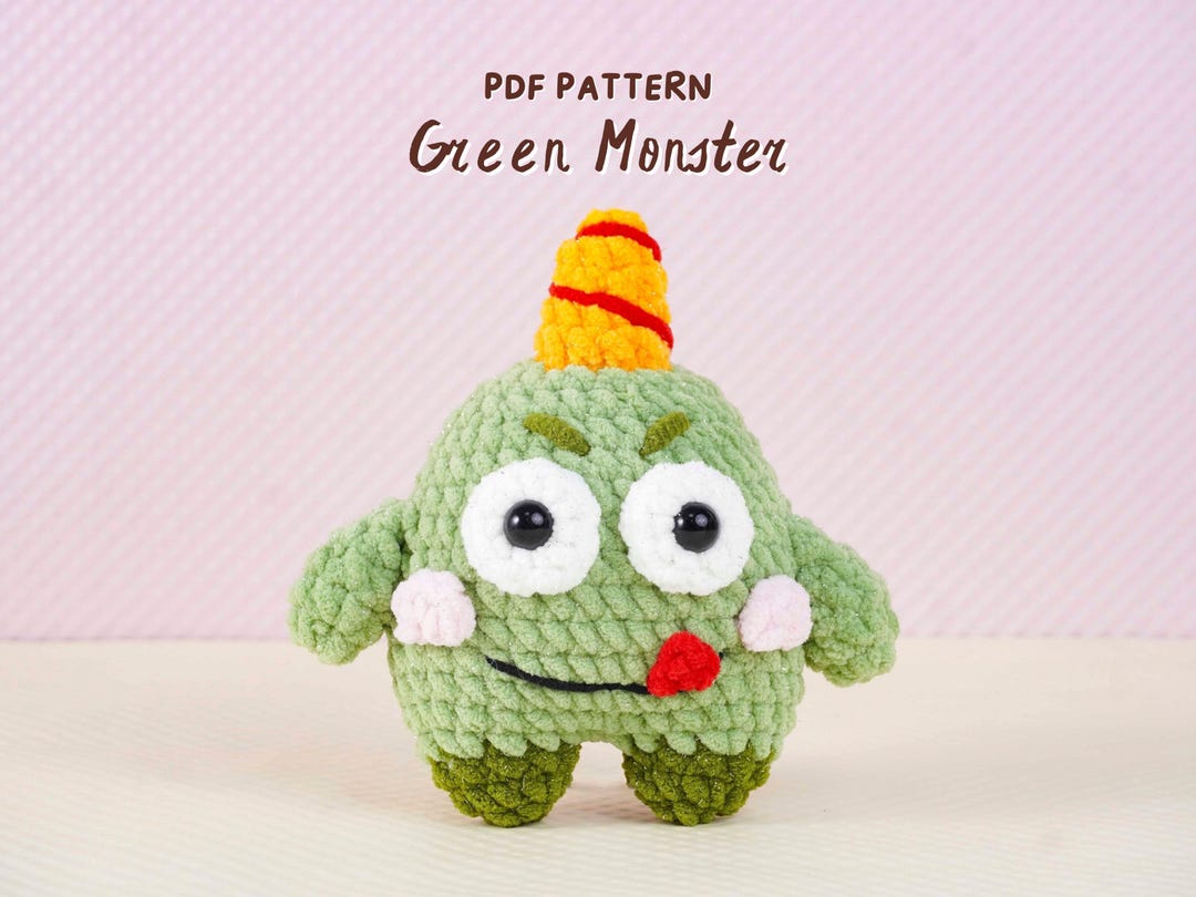 Green Monster Buddy Pattern, No Sew Plush Toy Design, Soft Stuffed ...