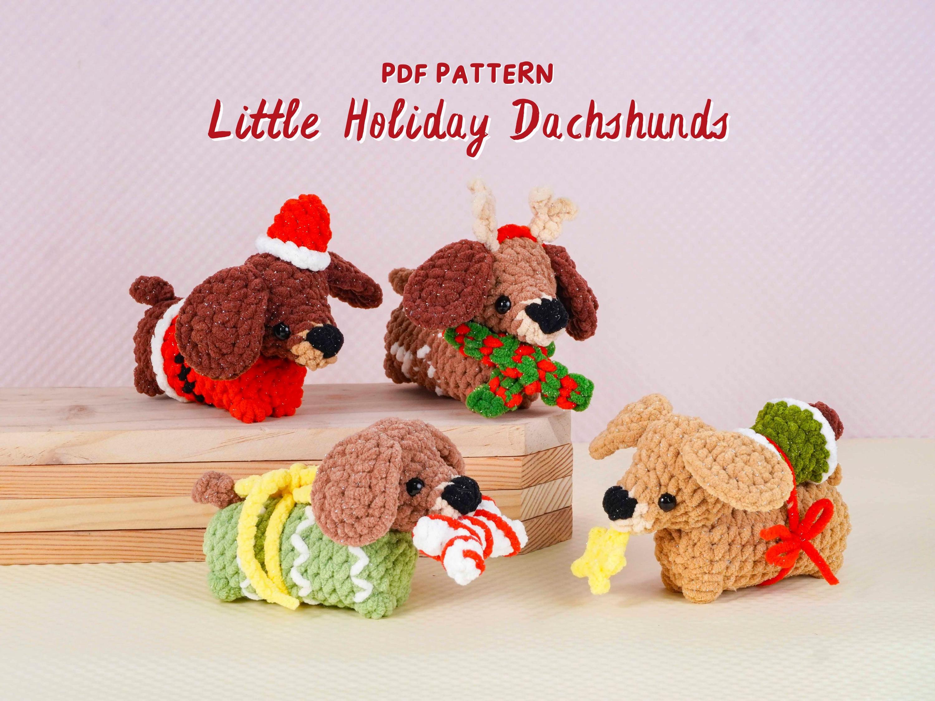 Little Holiday Dachshunds Crochet Patterns Bundle, Dachshund Dog Santa ...