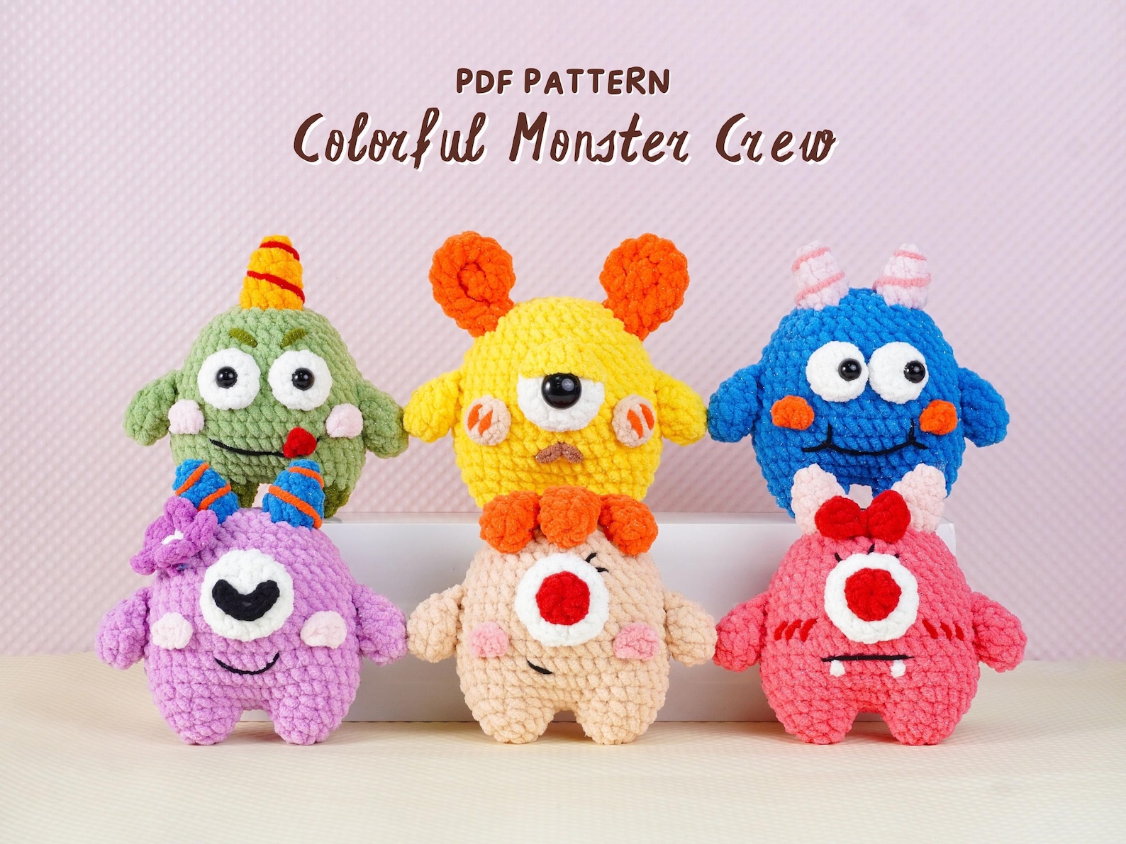 Colorful Monster Crew Crochet Patterns Bundle, Yellow Monster Pattern ...