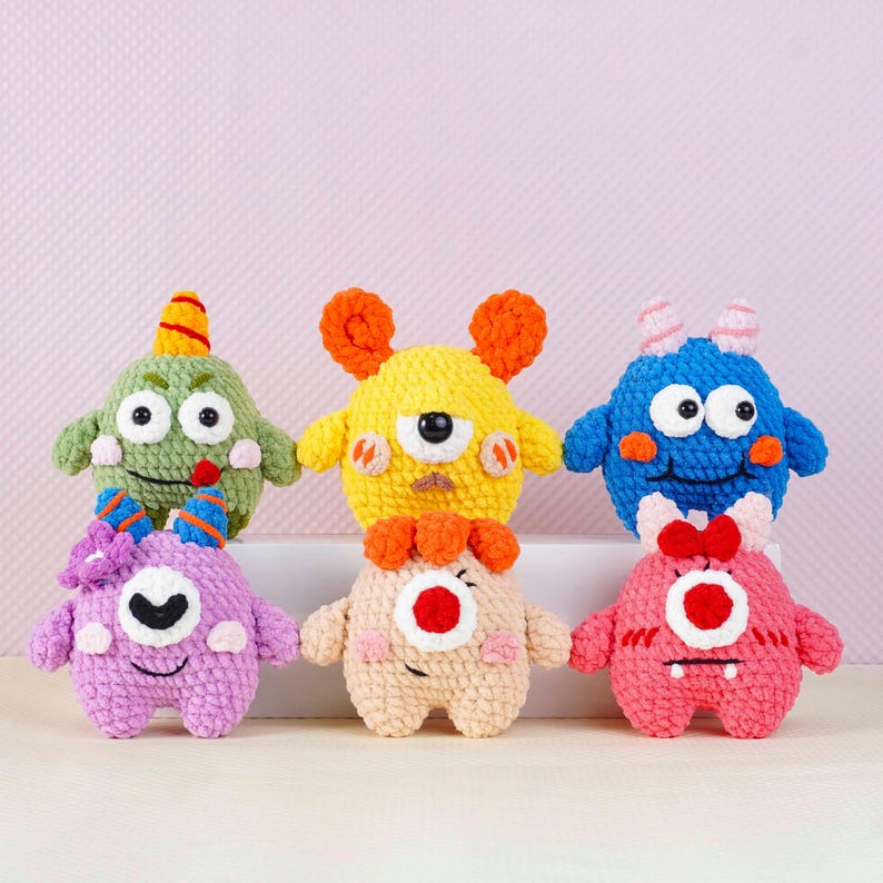 Colorful Monster Crew Crochet Patterns Bundle, Yellow Monster Pattern ...